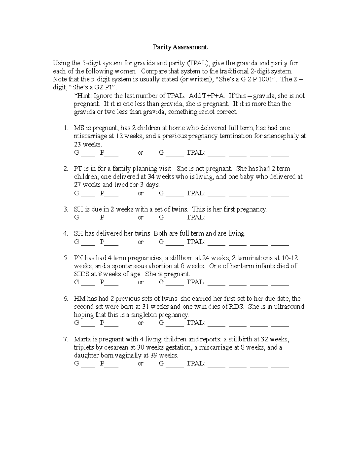 Parity Assessment - Parity Assessment Using the 5-digit system for ...