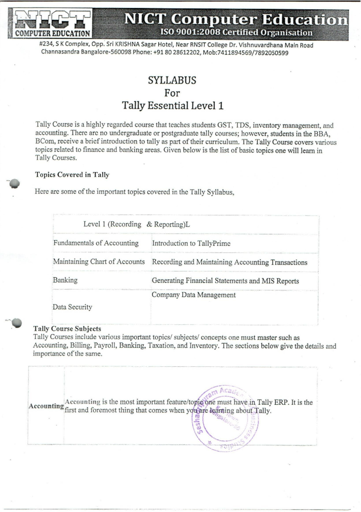 Tally Essential 19 20 - NICT NICT Computer Education COMPUTER EDUCATION ...