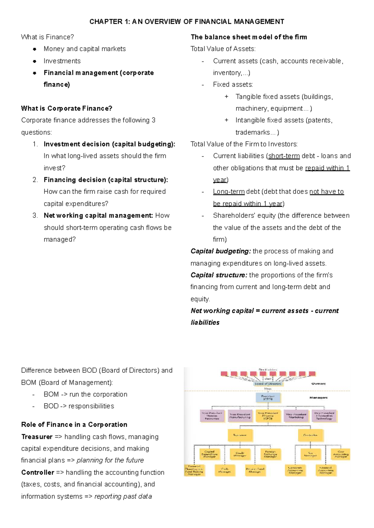 Financial Management (FIN 101) - Chapter 1 Overview - Studocu