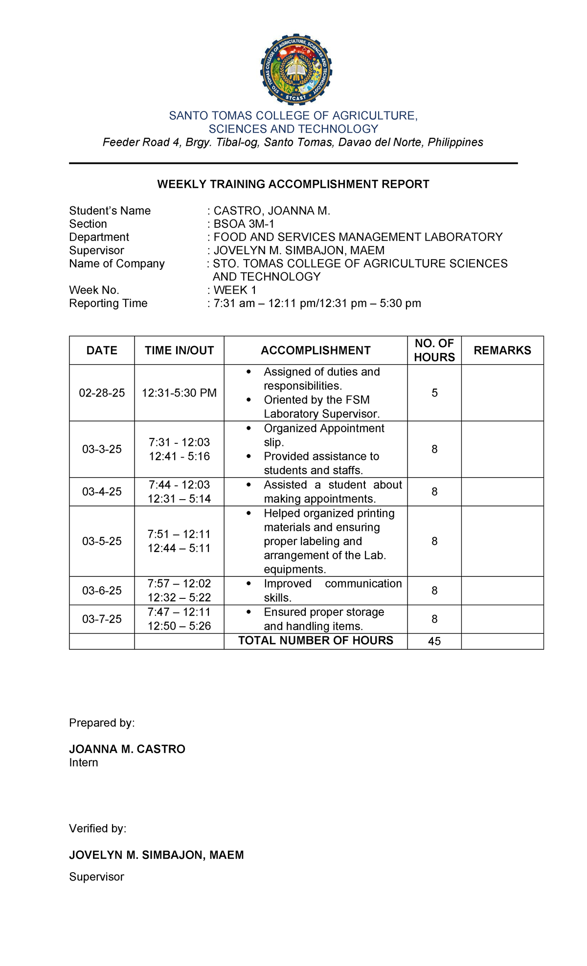 ABAN- Castro AR - Summary Teaching Internship - SANTO TOMAS COLLEGE OF ...