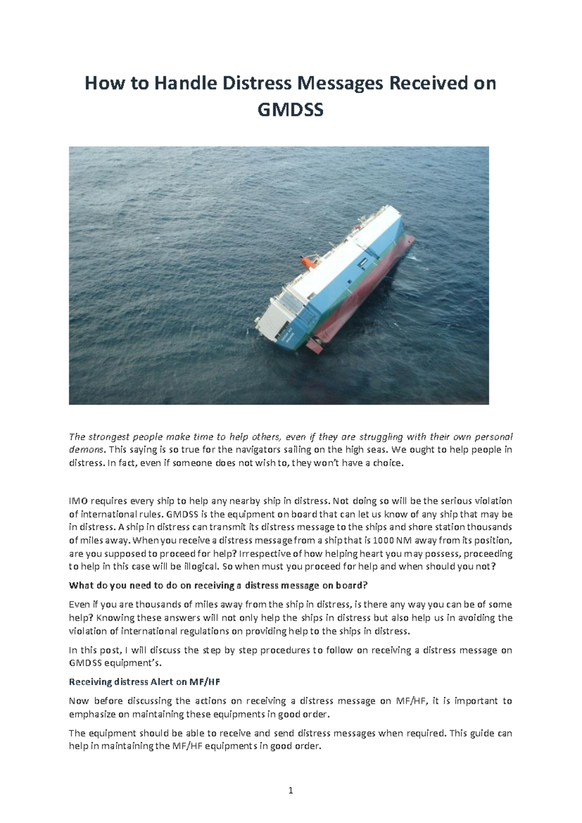 How to Handle Distress Messages Received on Gmdss - Warning: TT ...