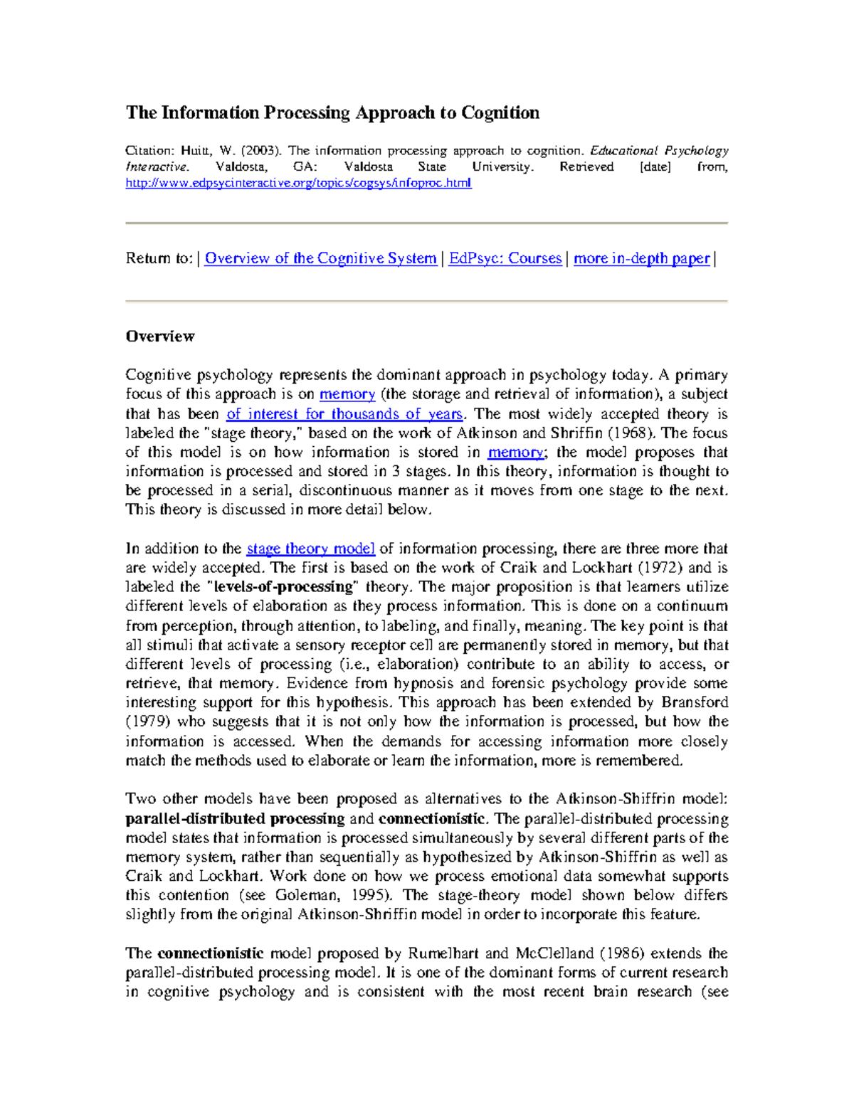 The Information Processing Approach to Cognition article - The ...