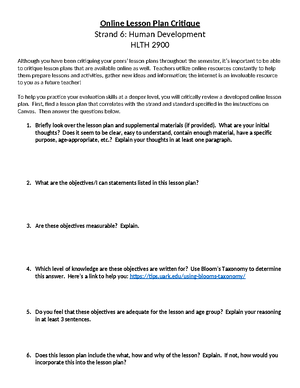 Online Lesson Plan Critique - Online Lesson Plan Critique Strand 6 ...