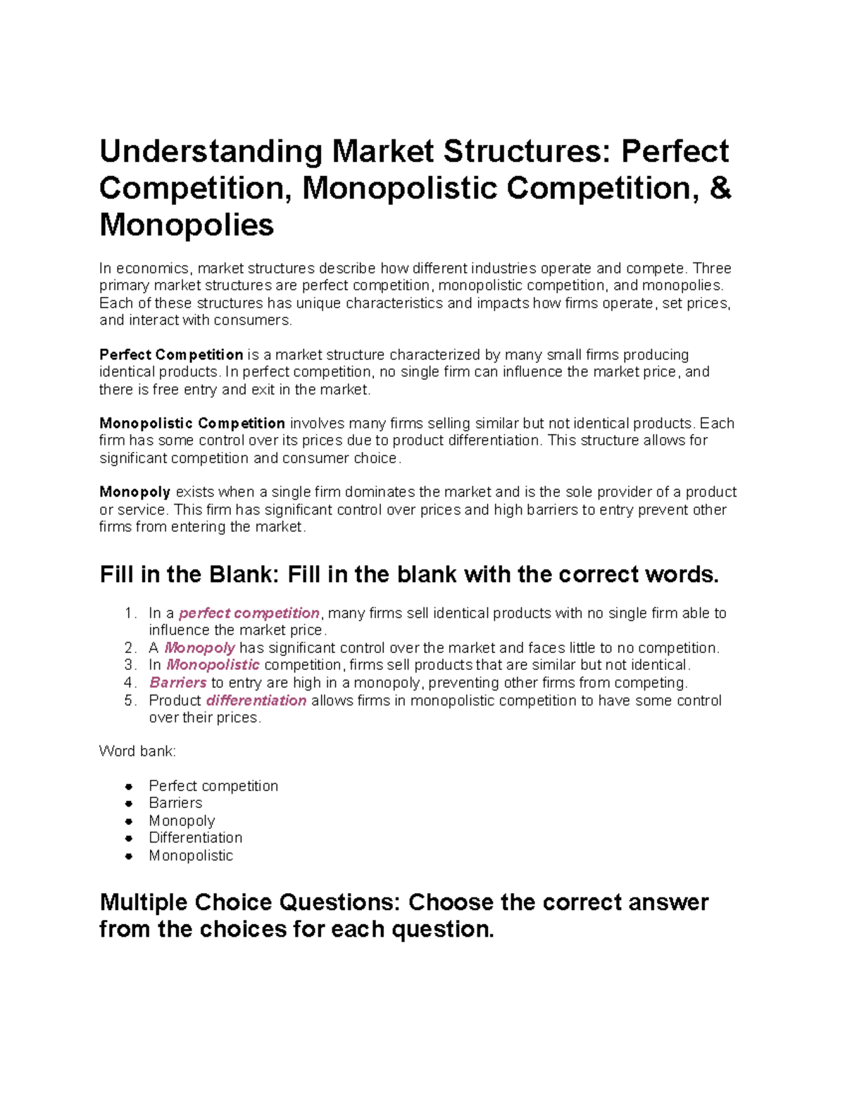 Copy of Understanding Market Structures Perfect Competition ...