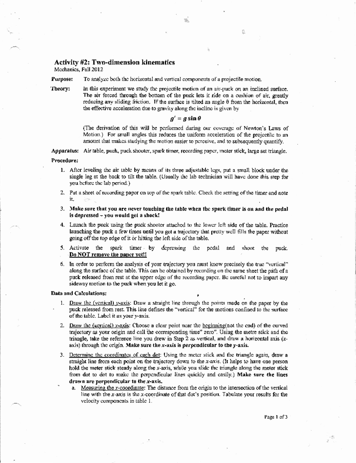 LAB2 2D Kinematics: Analyzing Projectile Motion on an Incline - Studocu