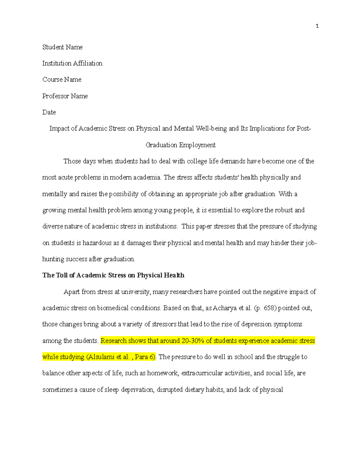 The Impact of Academic Stress on Health and Post-Graduation Employment ...