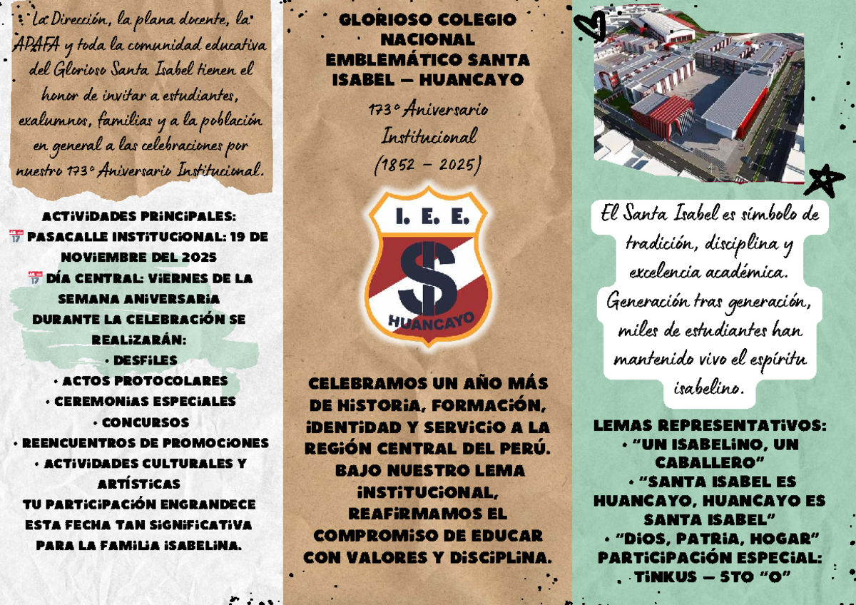 Folleto Tríptico Ecológico: Celebración Aniversario Santa Isabel 2025 ...