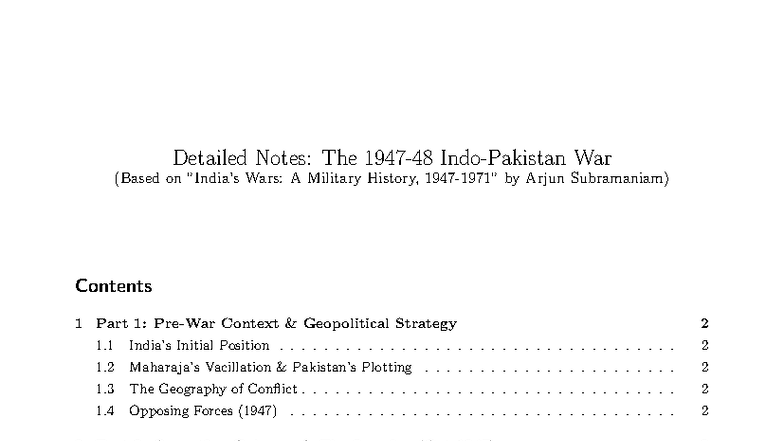 India-Pakistan 1948: Detailed Military History Notes - Studocu