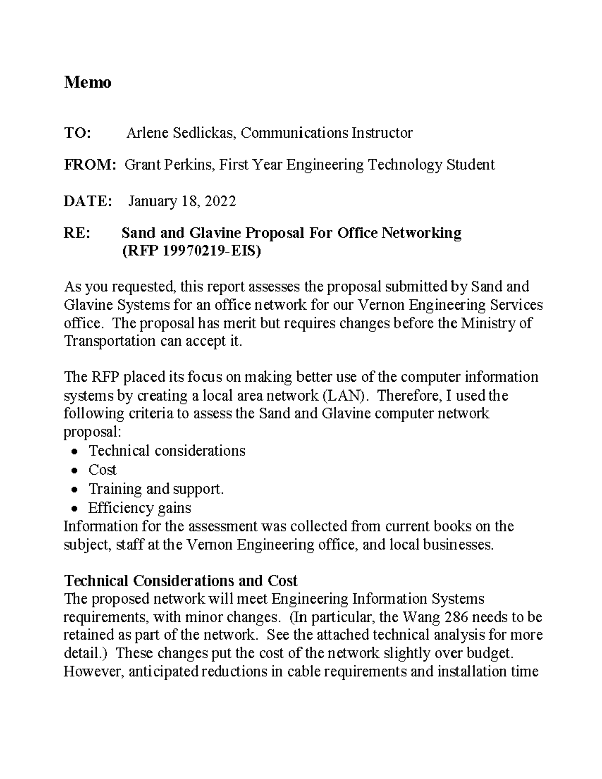 RFP 19970219-EIS: Informal Memo Report on Sand and Glavine Proposal ...