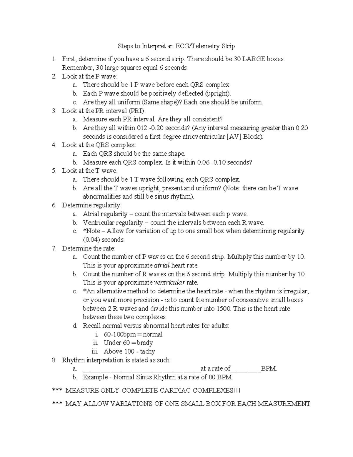 ECG Interpretation Steps: Analyzing a 6-Second Strip - Studocu