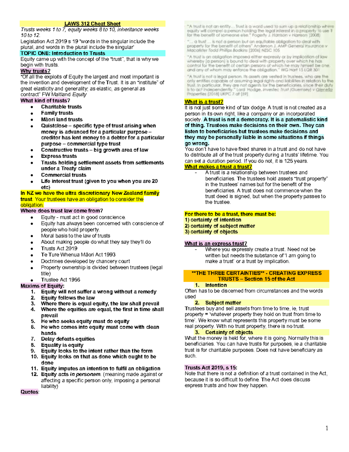 LAWS 312 Final Exam Cheat Sheet: Trusts, Equity, and Inheritance ...