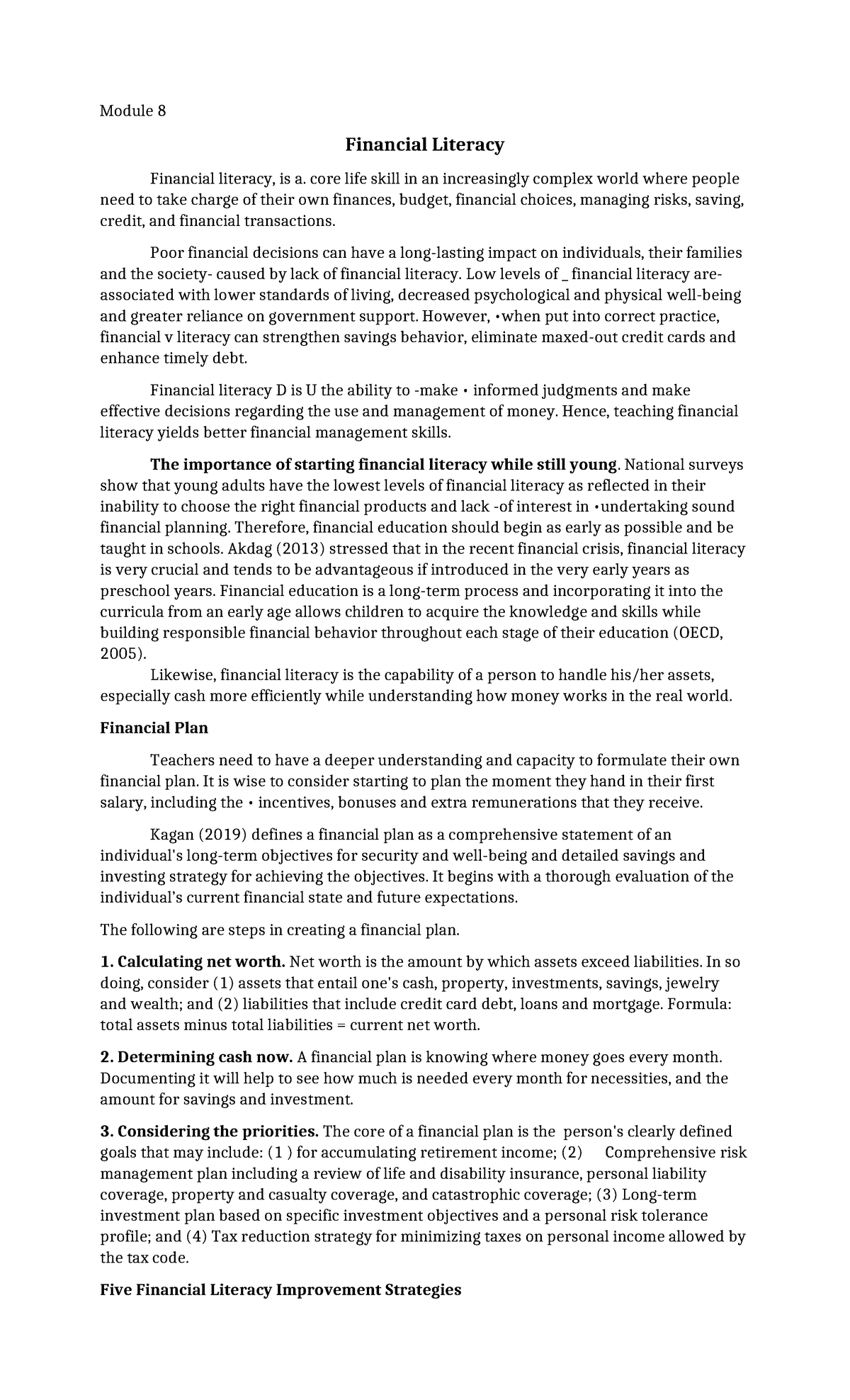 Educ 5 Module 8: Understanding Financial Literacy and Planning - Studocu