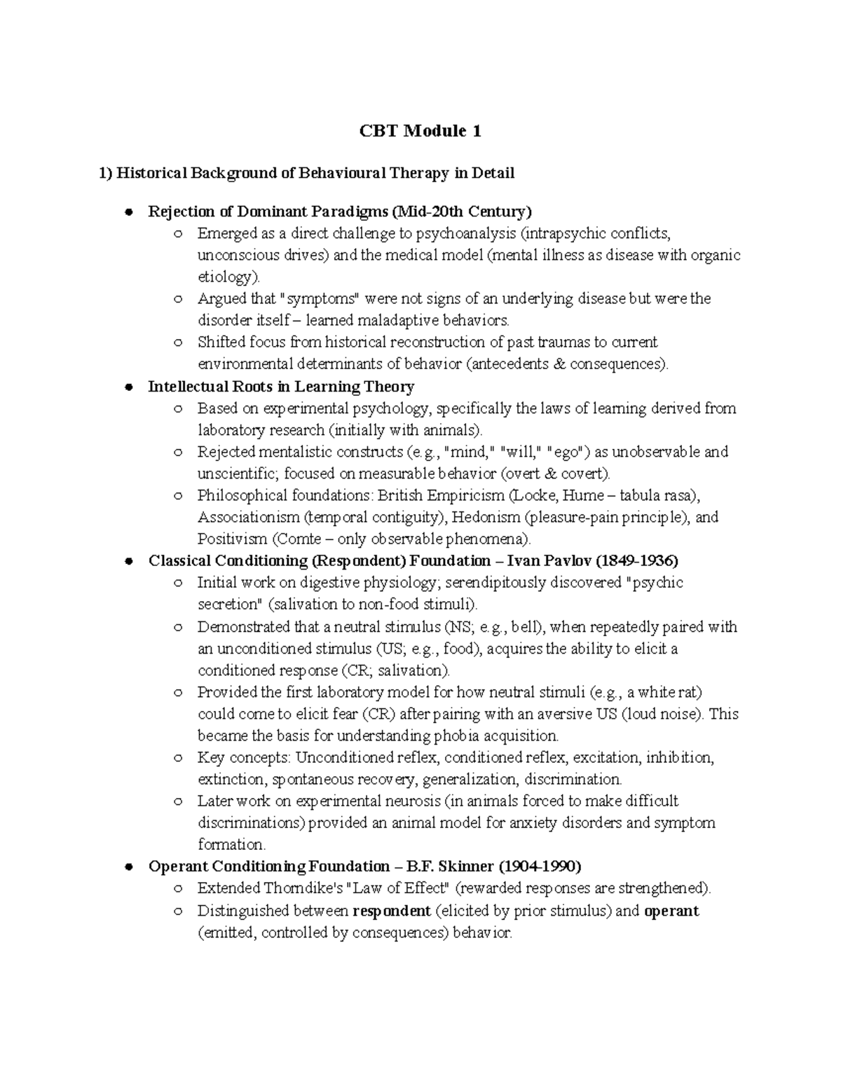 CBT Module 1 - Detailed Notes on Behavioral Therapy Techniques - Studocu