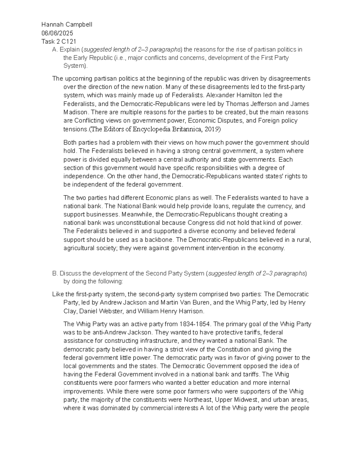 Task 2 C121 - The Rise of Partisan Politics in the Early Republic - Studocu