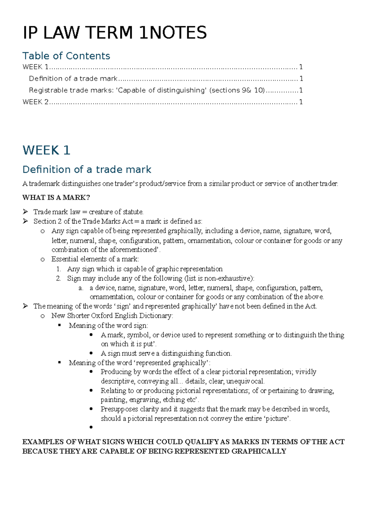 IP LAW TERM 1: Trademark Definitions & Registrability Notes - Studocu