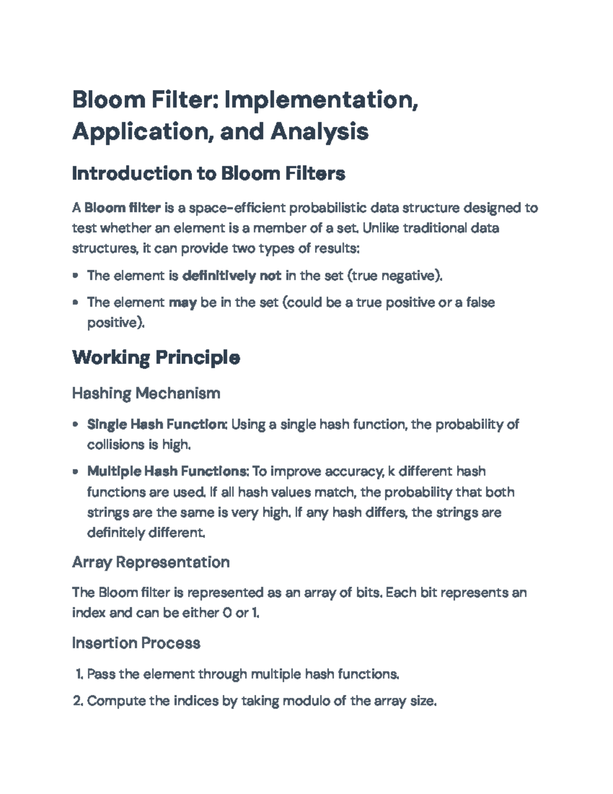 Bloom Filter: Implementation, Applications, and Analysis (CS101) - Bloom Filter: Implementation ...