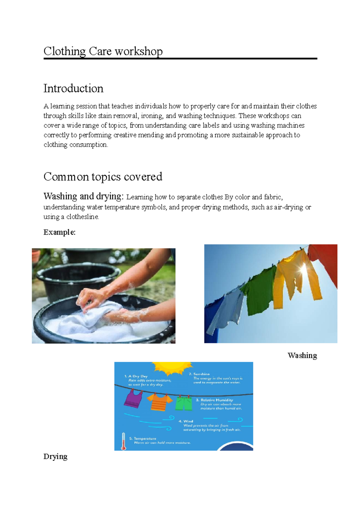 Clothing Care Workshop: Essential Skills for Proper Maintenance - Studocu