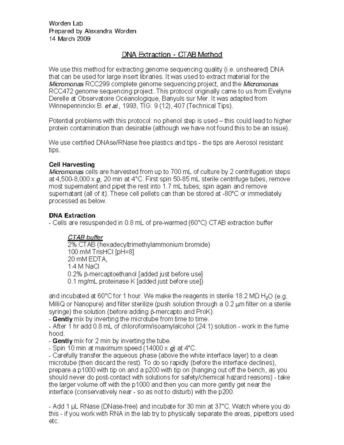 CTAB DNA Extraction Protocol for Genome Sequencing Quality - Studocu