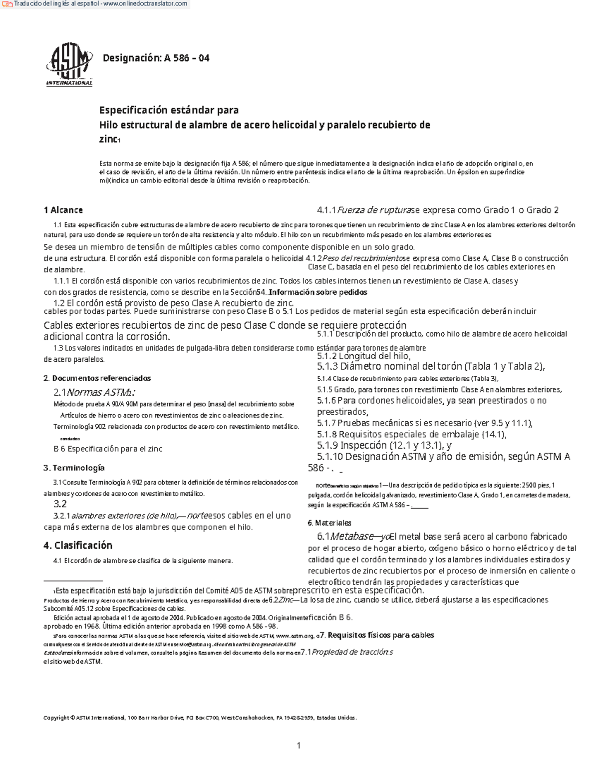 Especificación Estándar ASTM A586: Hilo de Alambre de Acero Recubierto ...