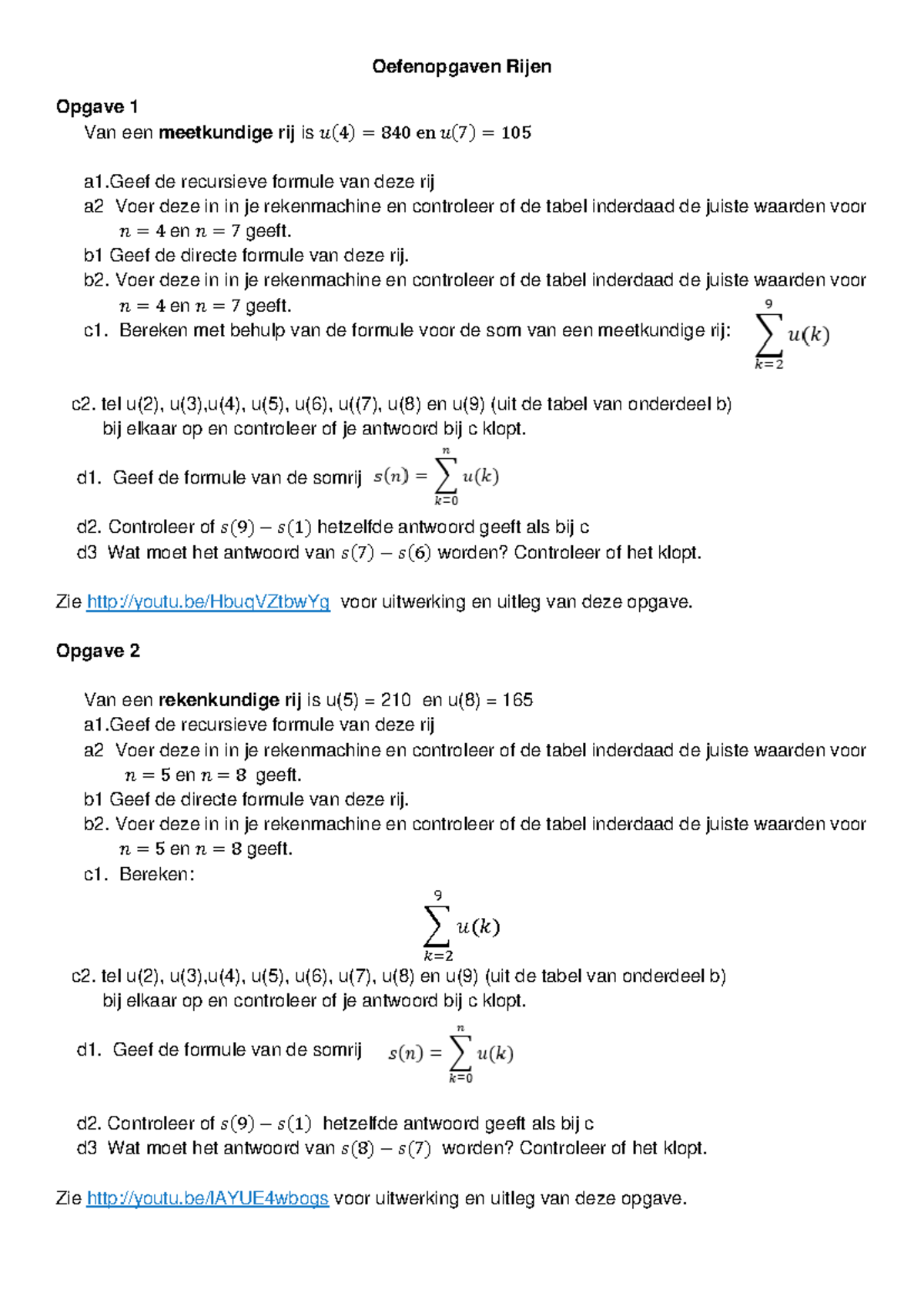 Oefenopgaven Rijen - Hulp bij Meetkundige en Rekenkundige Rijen ...