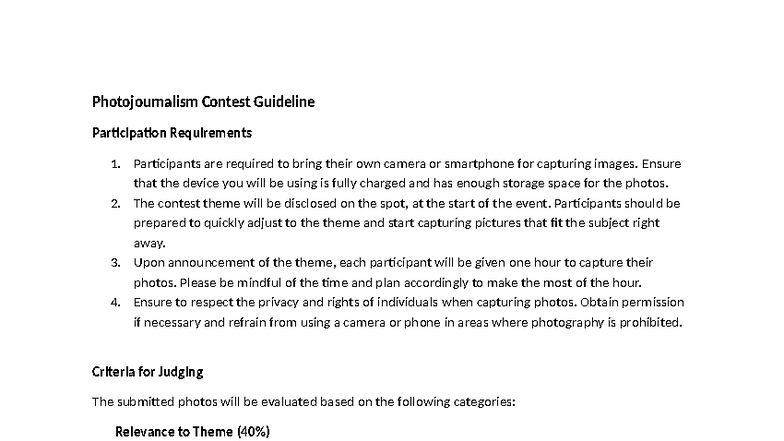 Photojournalism Contest Guidelines: Participation & Judging Criteria ...