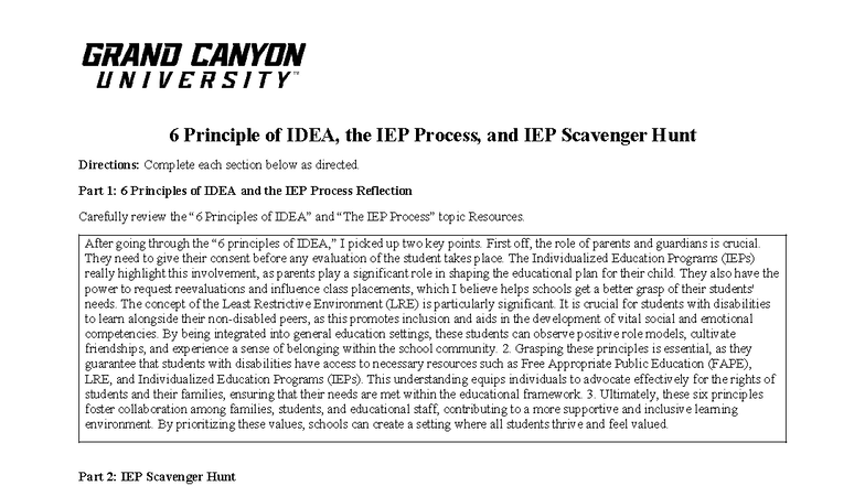 6 Principles of IDEA the IEP Process and IEP Scavenger Hunt - Part 1: 6 ...