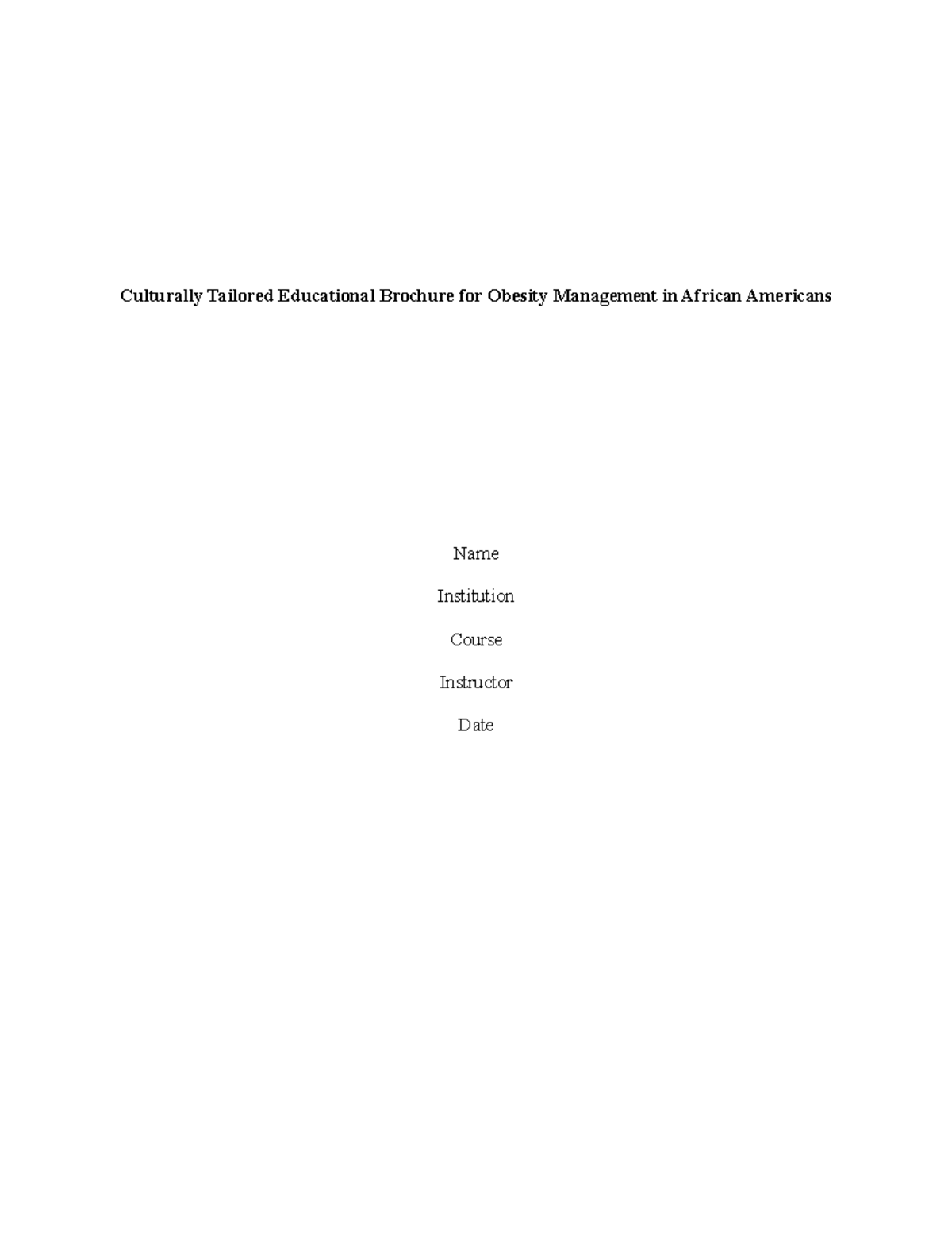 Culturally Tailored Brochure for Obesity Management in African ...