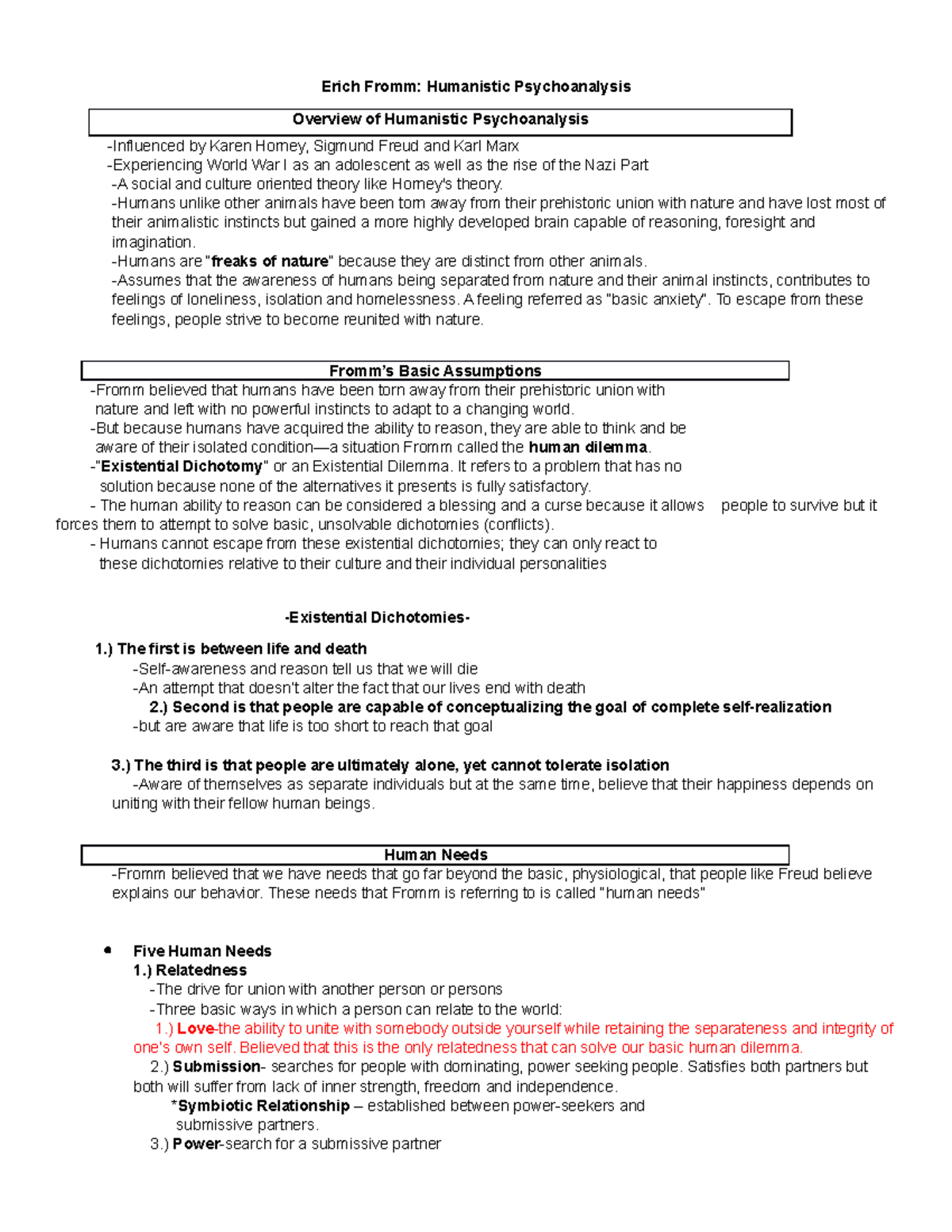 Erich Fromm: Humanistic Psychoanalysis Lecture Notes (Psy 101) - Studocu