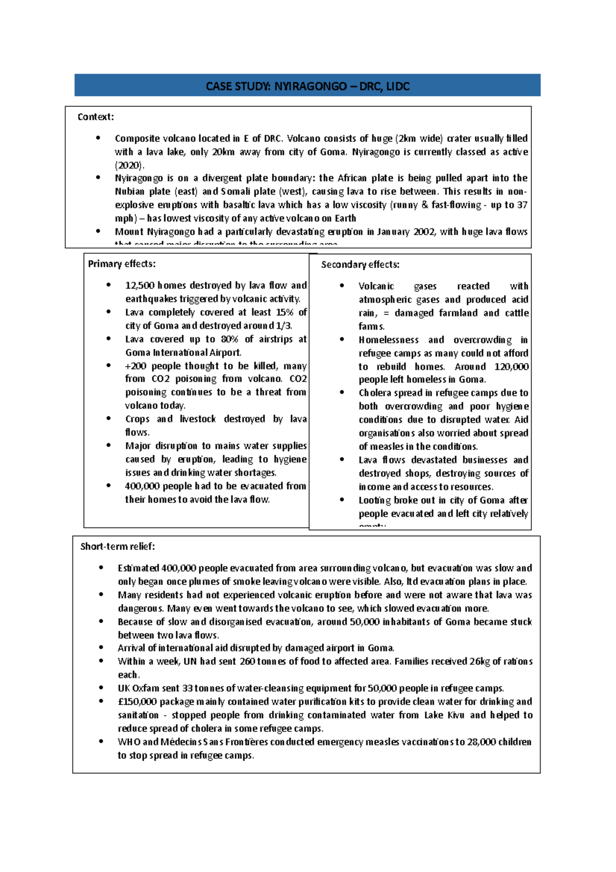 Case Study on Nyiragongo Volcano - DRC LIDC Geography (OCR A Level ...