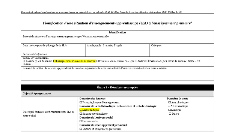 Planification de la Notation Exponentielle (ENP 2710) - 3e Cycle - Studocu