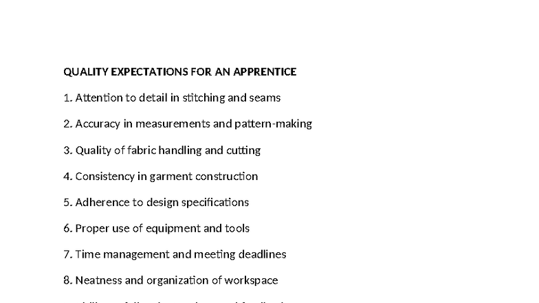 Apprentice Quality Expectations & Rules (Course Code: APP101) - Studocu