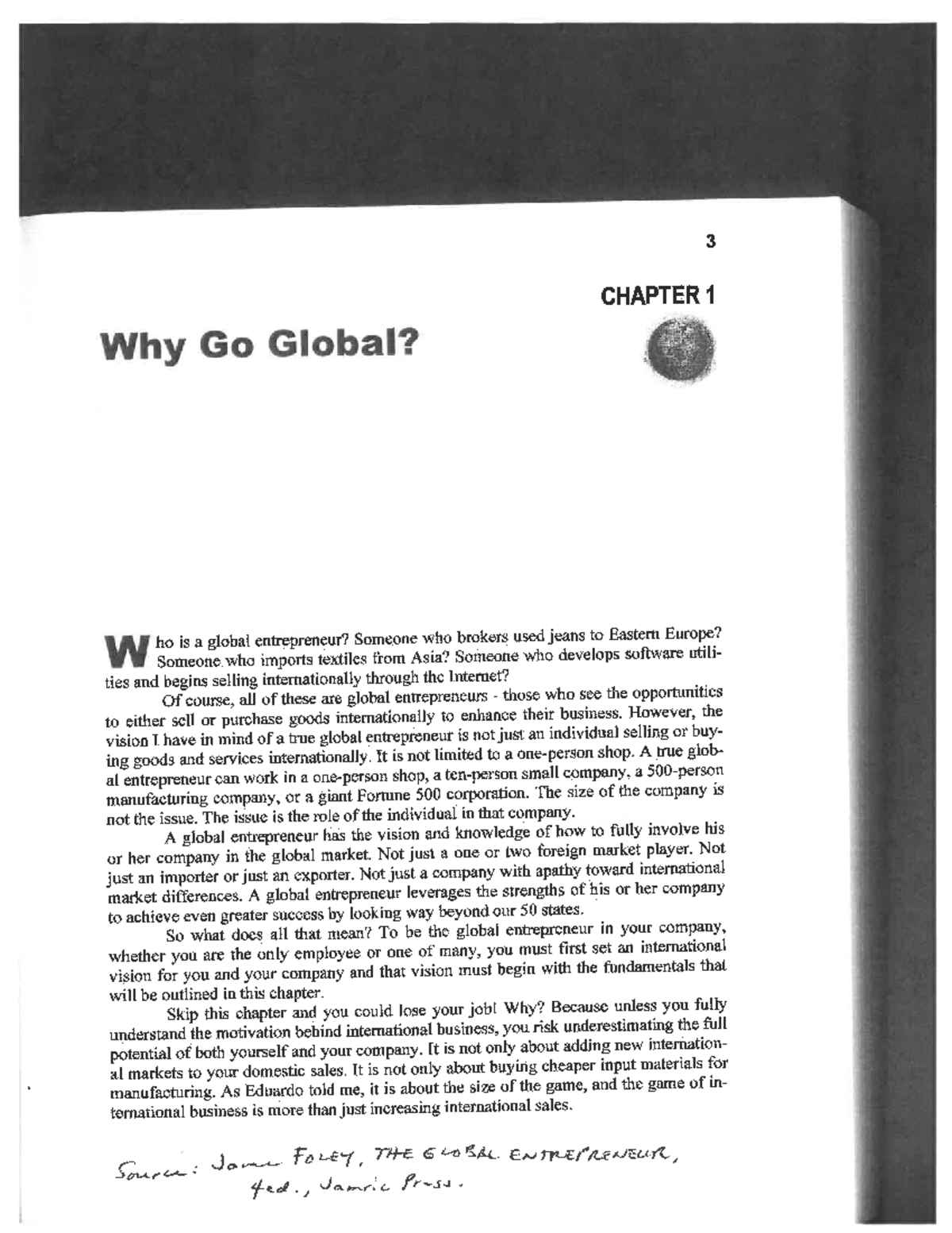 Why Go Global(Foley Chapter 1) - 3 CHAPTER 1 Why Go Global? W ho is a ...