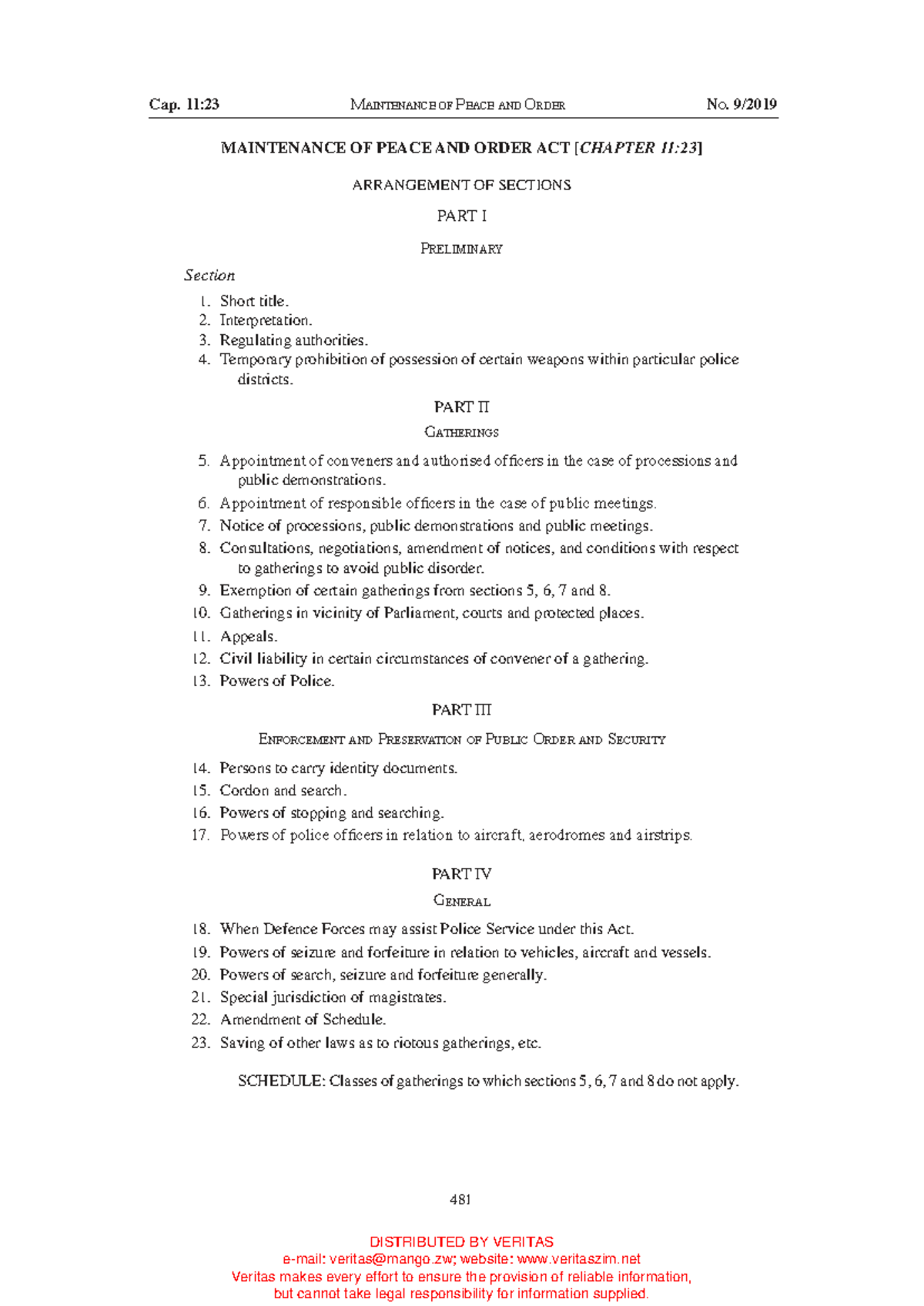 Maintenance of Peace and Order Act: Cap. 11:23 Overview and Provisions ...