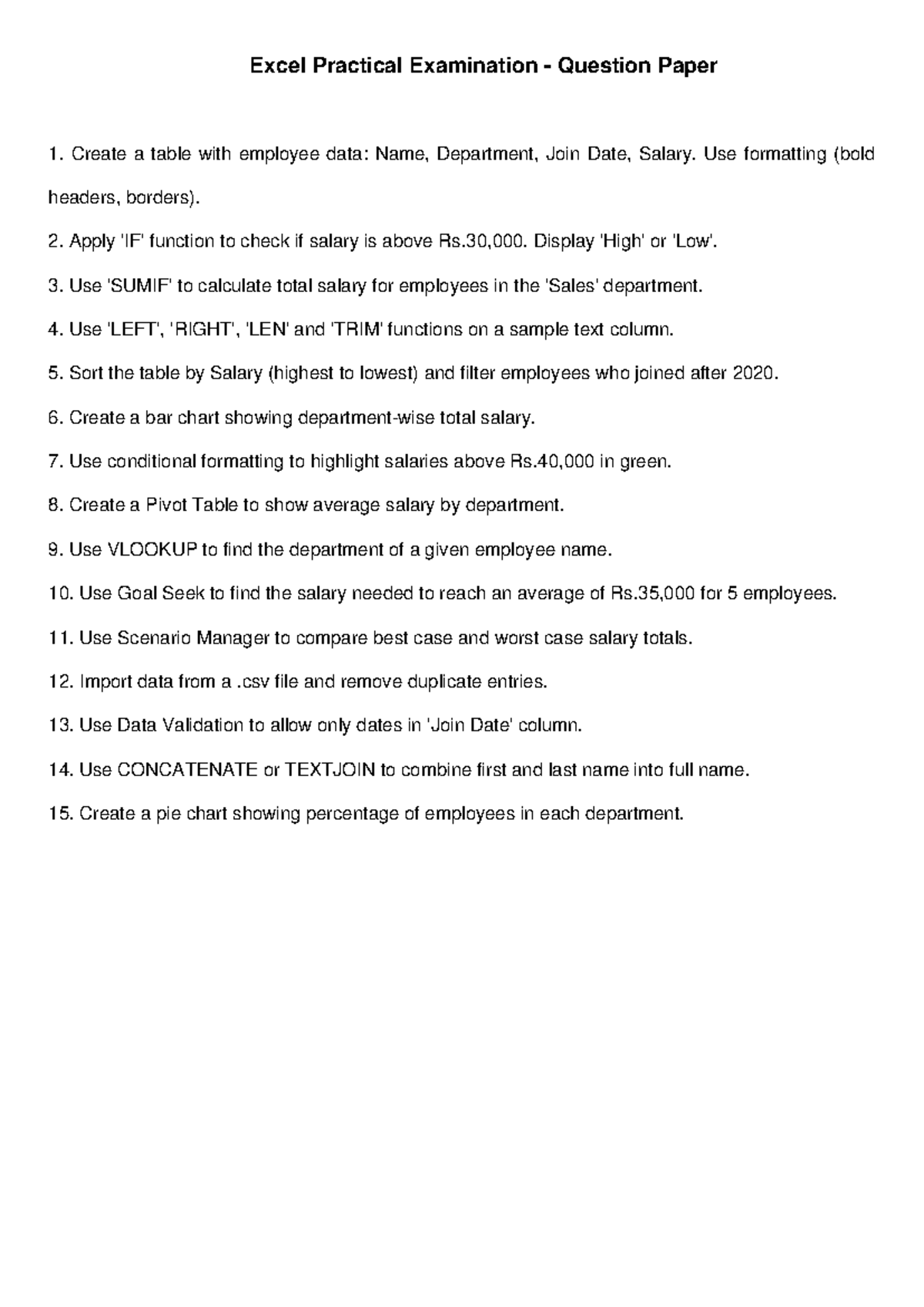 Excel Practical Exam QP 1: Employee Data & Functions - Studocu