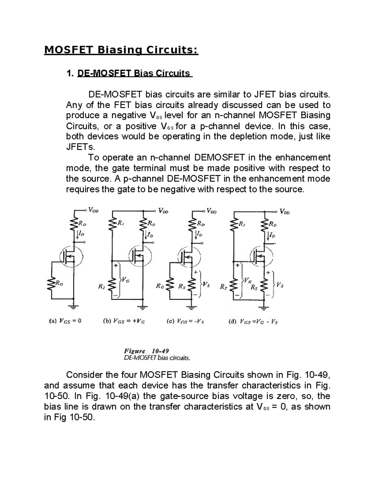 MOSFET Biasing Circuits: Key Concepts and Analysis Notes - Studocu