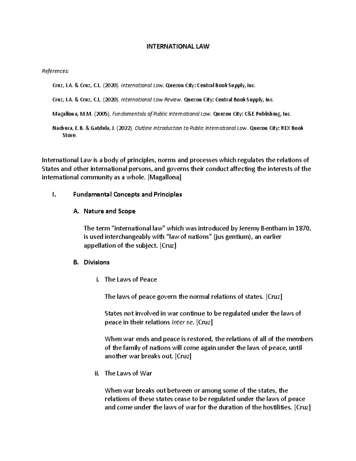 International LAW 101 - Comprehensive Notes on Key Concepts - Studocu