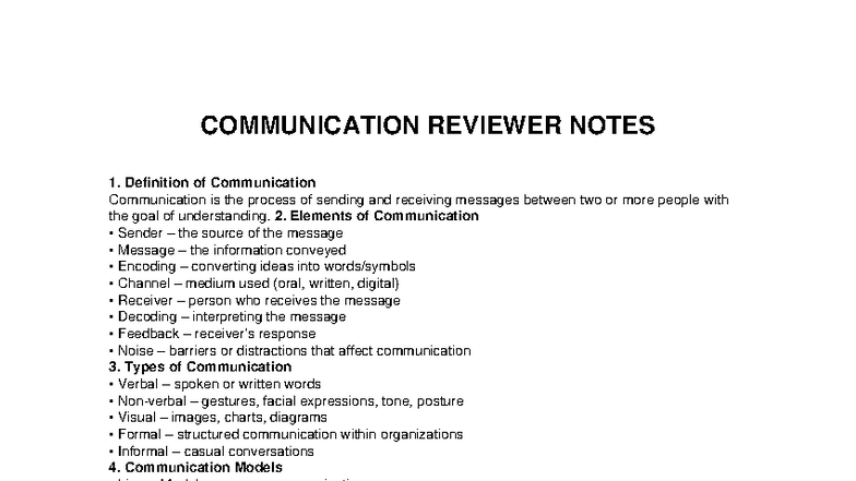 Communication reviewer - COMMUNICATION REVIEWER NOTES Definition of ...