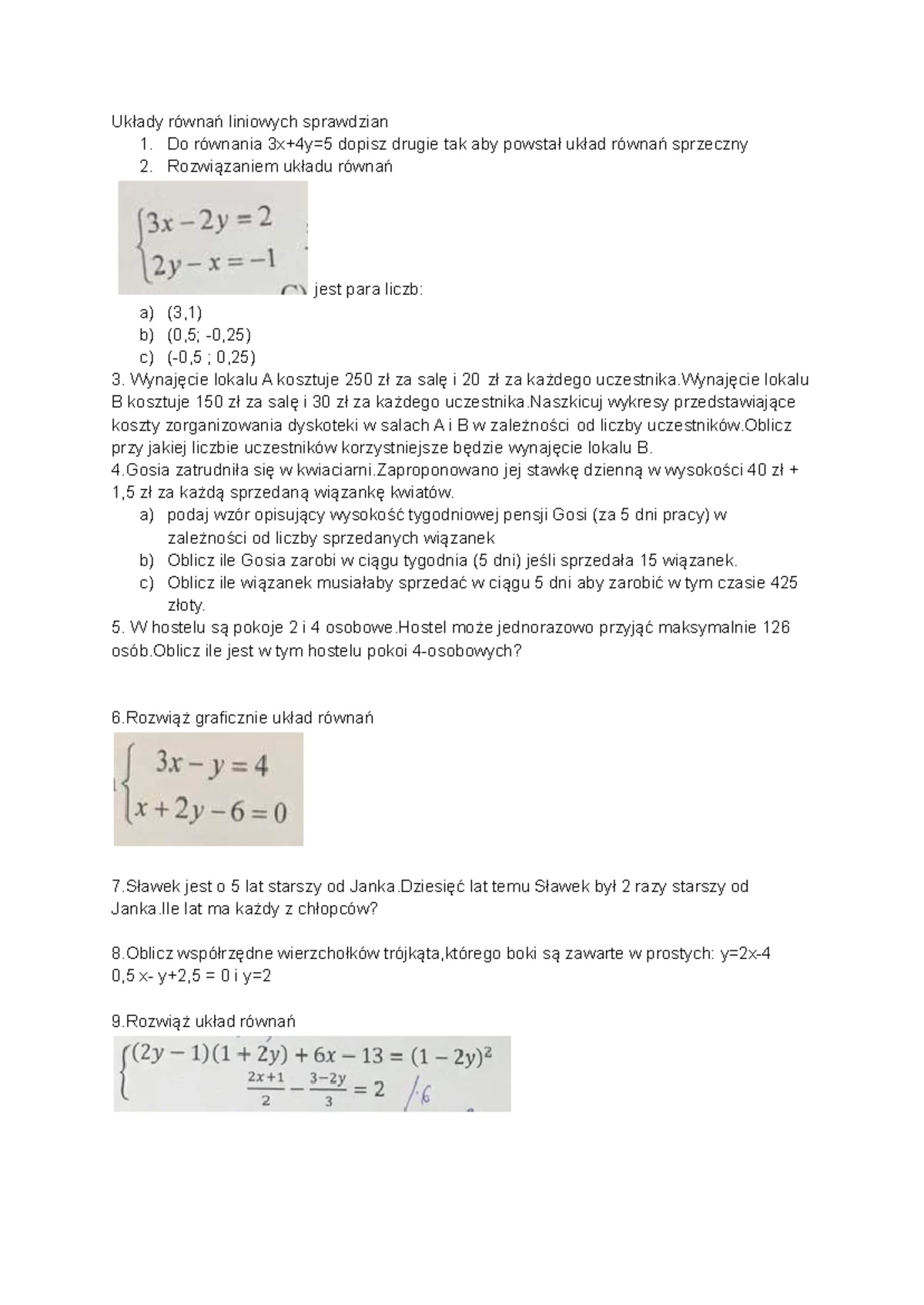 Sprawdzian matematyczny dla klasy 3 - zadania i obliczenia - Studocu