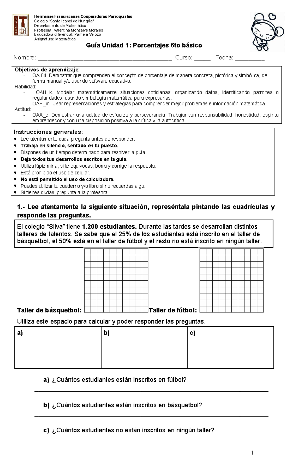 Guía de Matemática 6to Básico: Porcentajes - Unidad 1 (2025) - Studocu
