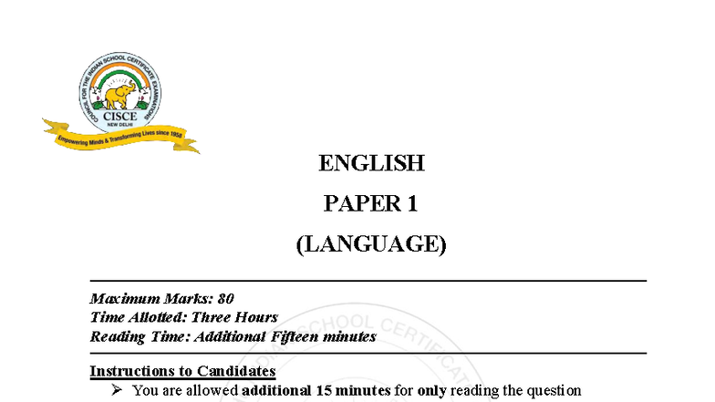 ENGLISH PAPER 1 (LANGUAGE) SPECIMEN QUESTION PAPER 2025 - Studocu