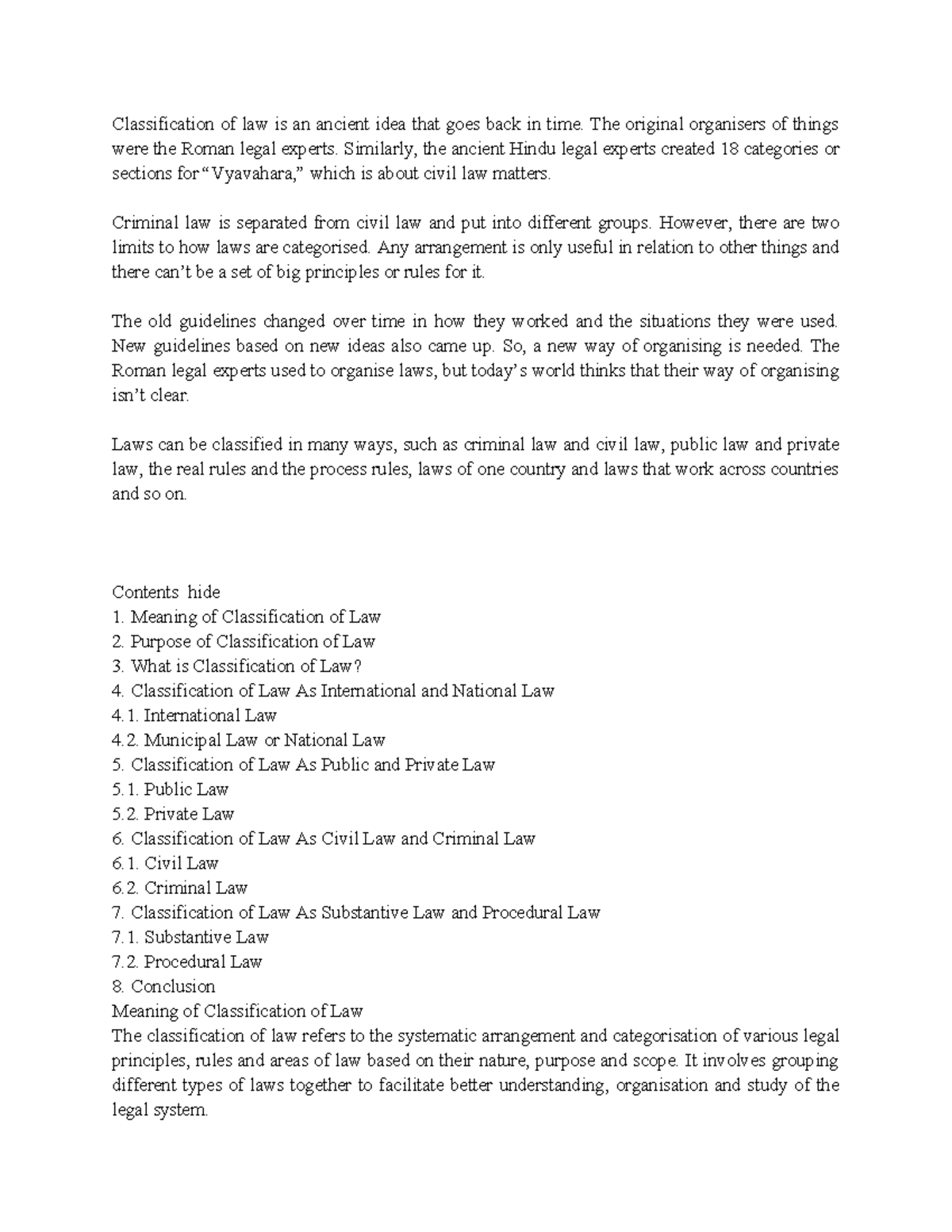 Classification of Law - Class Notes on Legal Frameworks - Studocu