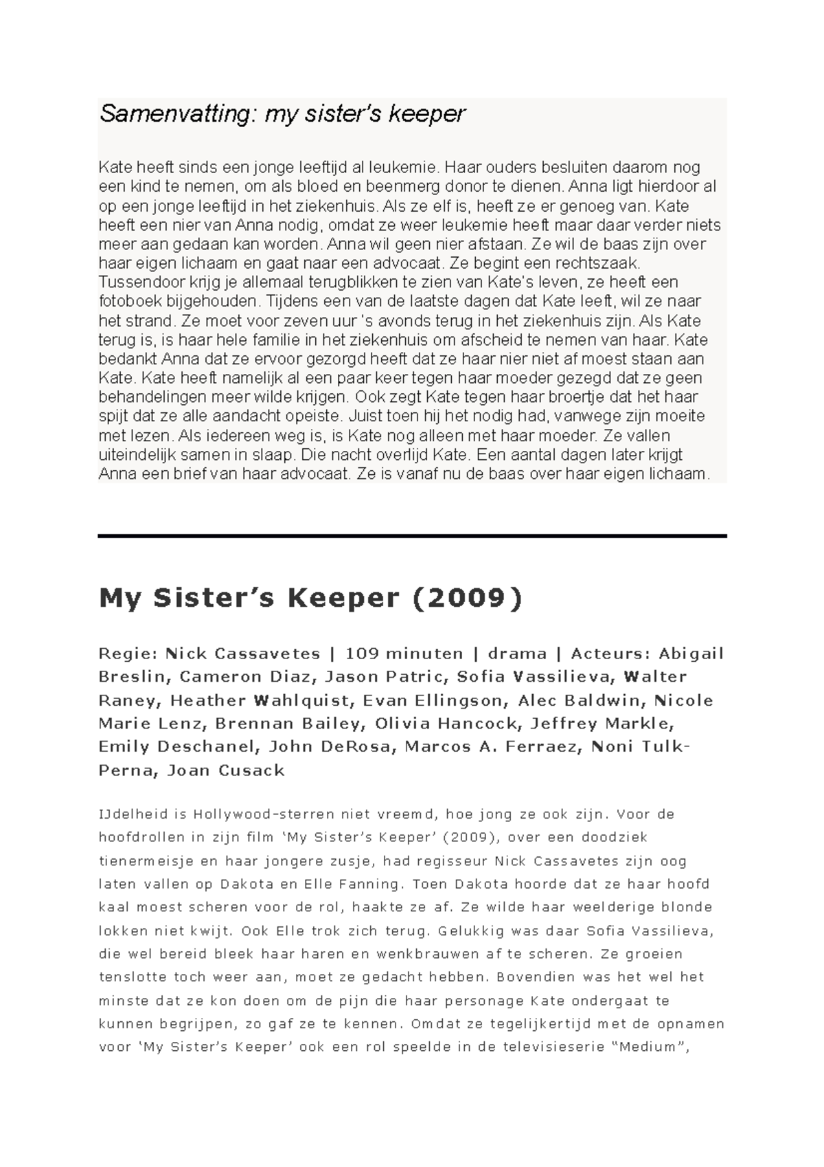 INFO My Sister's Keeper: Themes, Characters, and Summary Guide ...