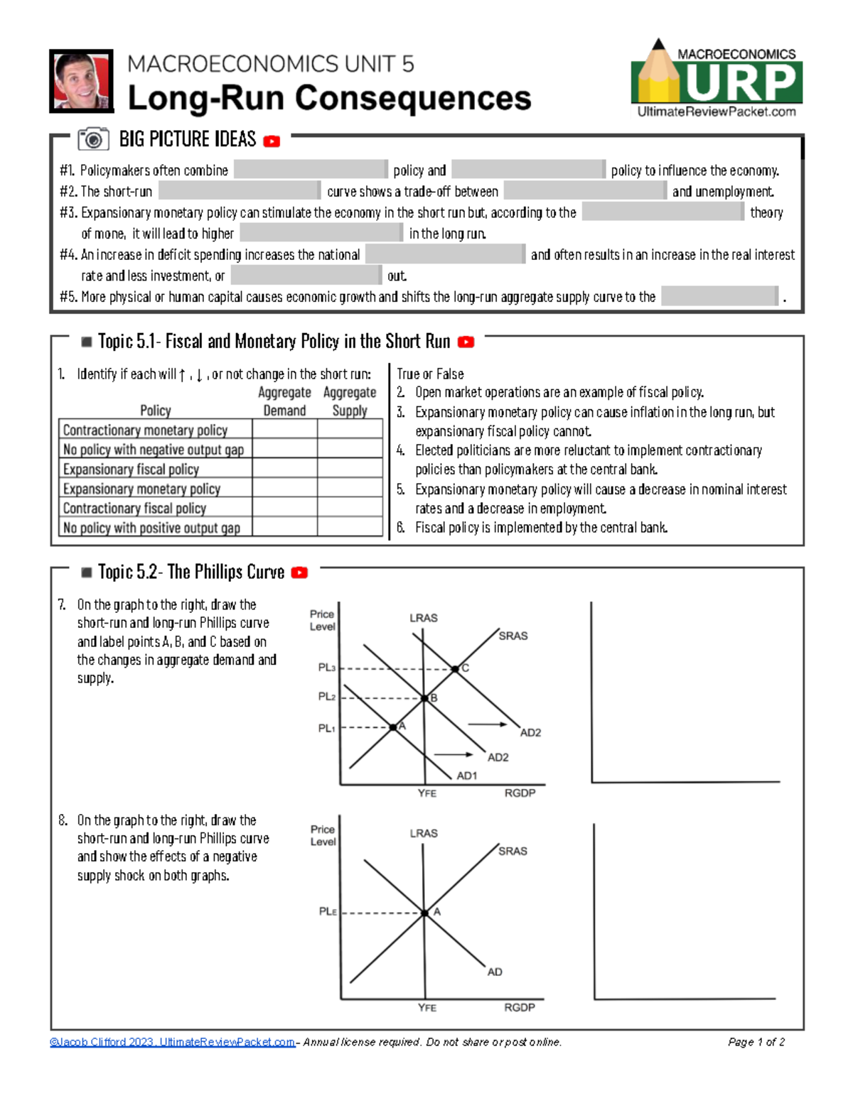 Macro Economics Unit 5 Study Guide: Policy Effects & Phillips Curve ...