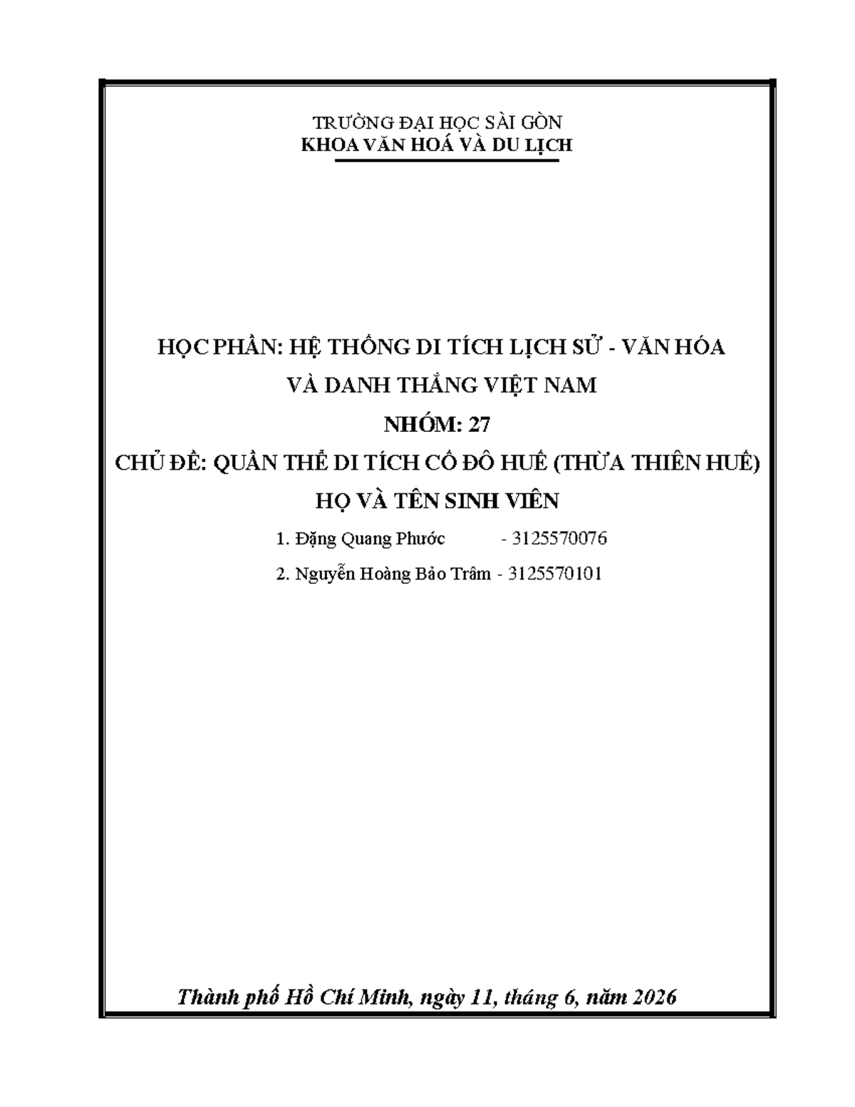 Bìa tiểu luận môn hệ thống di tích - Basic Knowledge - TRƯỜNG ĐẠI HỌC ...