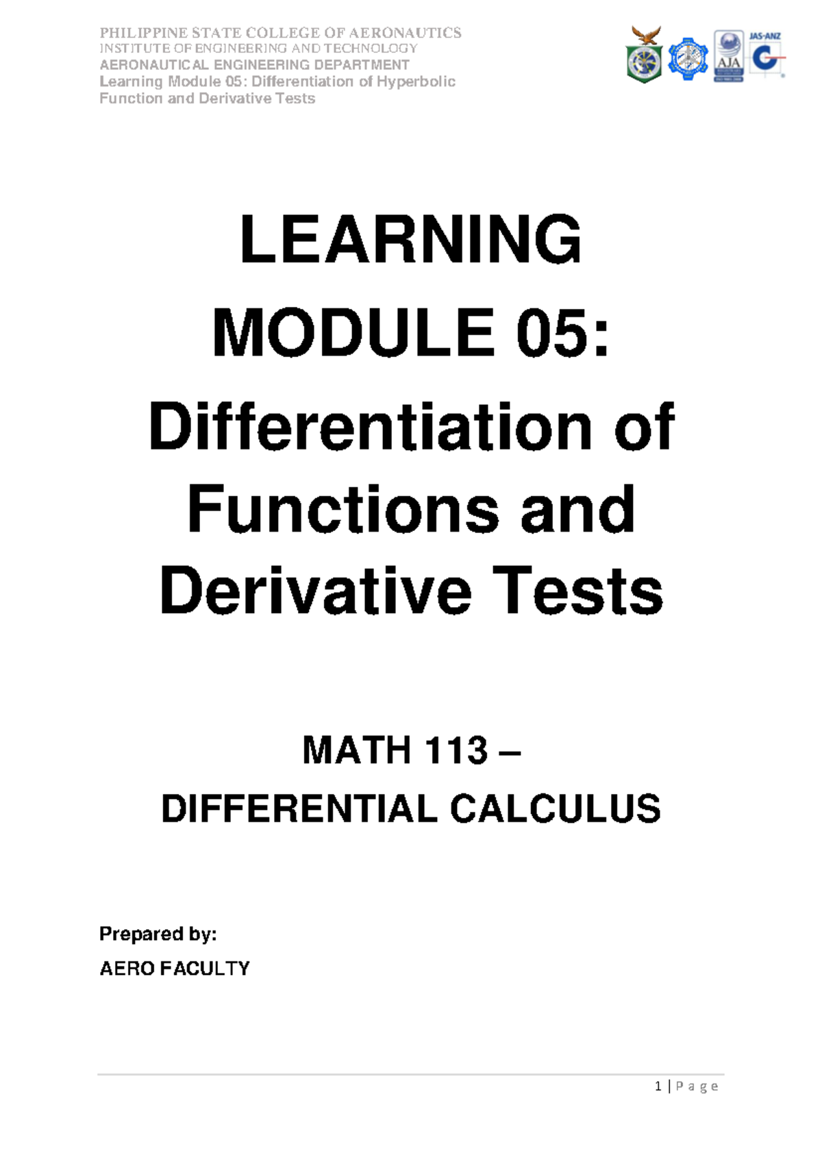 MATH 113(Aero) - Final Exam Module 5: Hyperbolic Functions ...