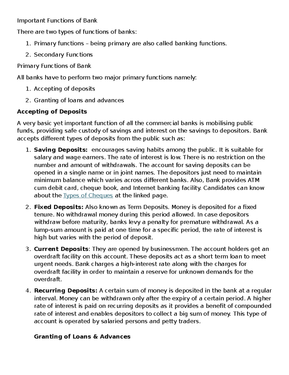 Key Banking Functions: Primary & Secondary Roles Explained - Studocu