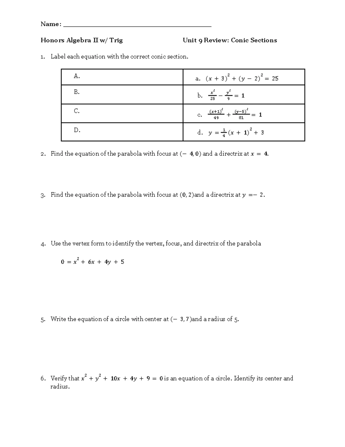 Honors Algebra 2 w/ Trig - Unit 8 Test Review on Trig Equations ...