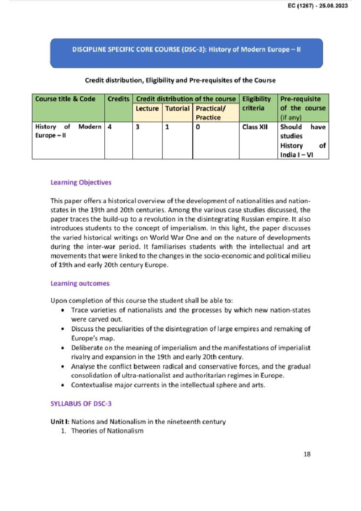 EC (1267) History of Modern Europe II Syllabus Overview - Studocu