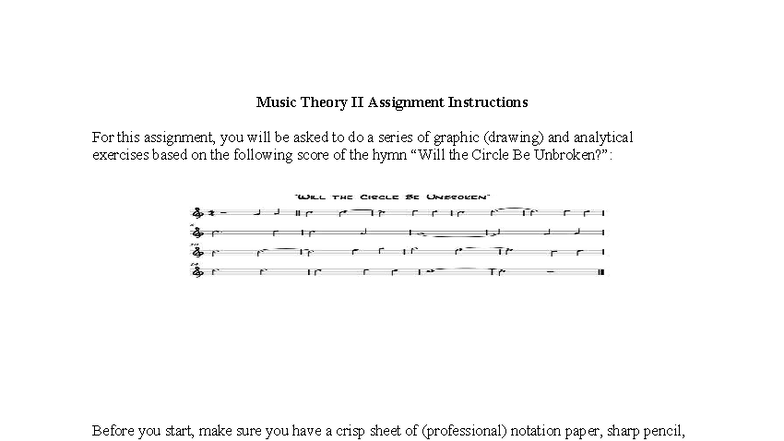 Music Theory II Assignment - Graphic & Analytical Exercises - MUS106 ...