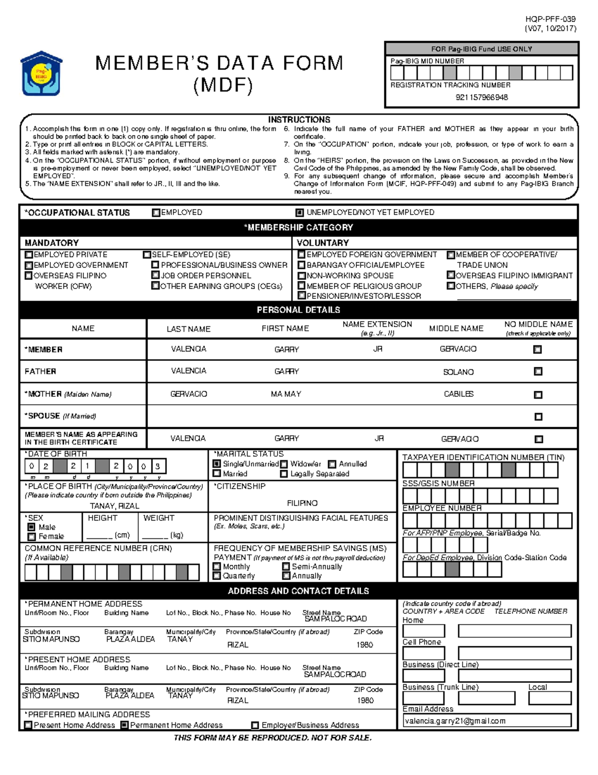 MDF Membership Data Form for Pag-IBIG Fund (HQP-PFF-049) - Studocu